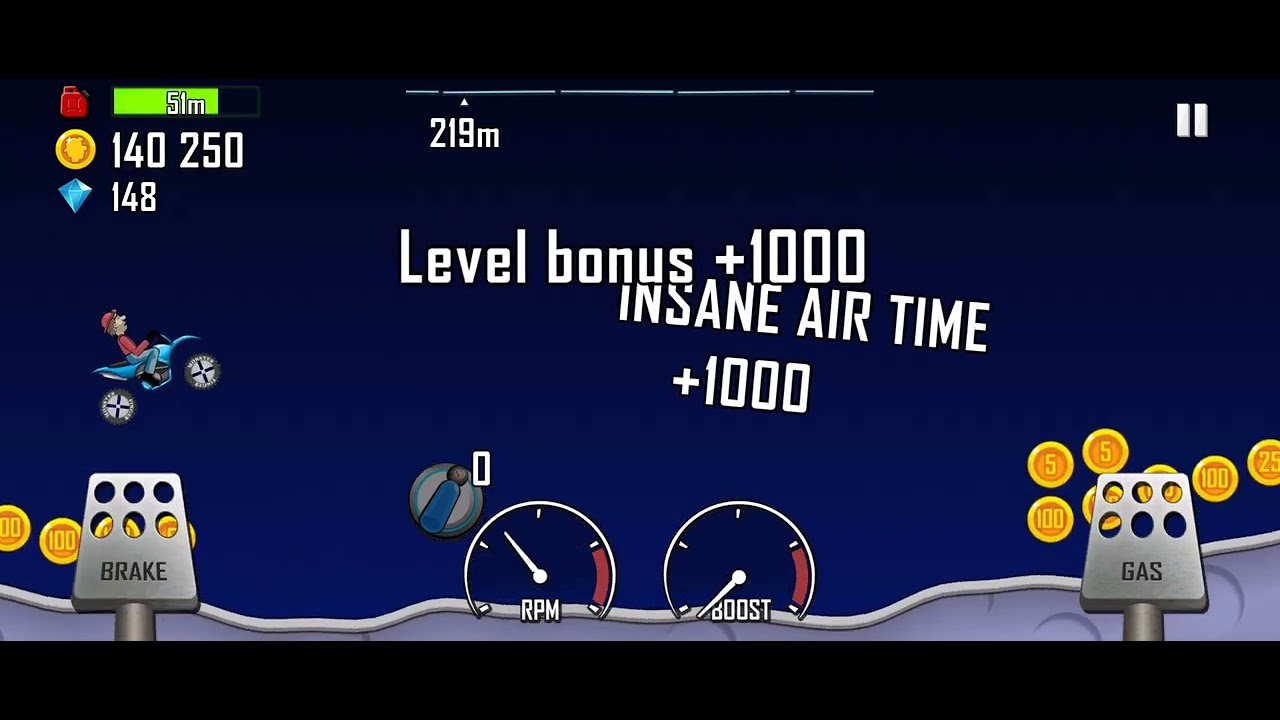 I played moon track with motocross bike in hill climb racing game 2024 ...