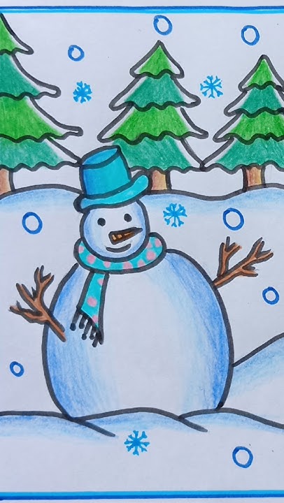 Watch Full Video In My Channel।Snowman Drawing Easy।How To Draw Snowman ...