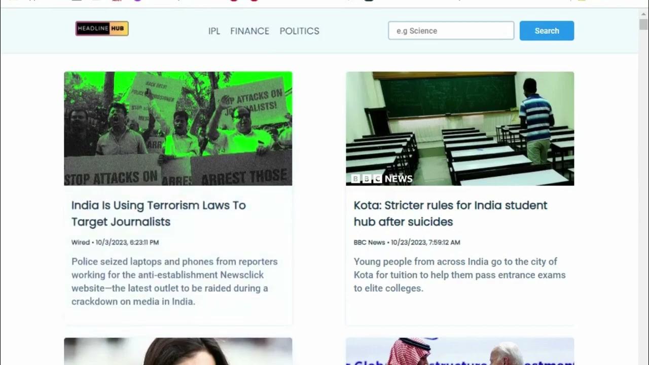NEWS WEBSITE || USING HTML, CSS , JAVASCRIPT....WITH THE HELP OF NEWSAPI - YouTube