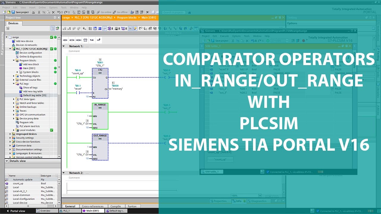 COMPARATOR OPERATORS (IN RANGE AND OUT RANGE) WITH PLCSIM - SIEMENS TIA ...
