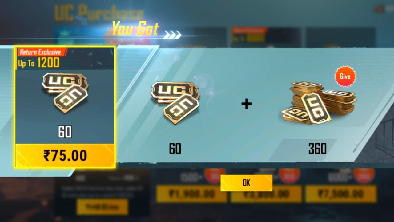 60 UC Up To 1200 Bgmi | 60 UC Purchase Bgmi | 60 UC Return Exclusive Up ...