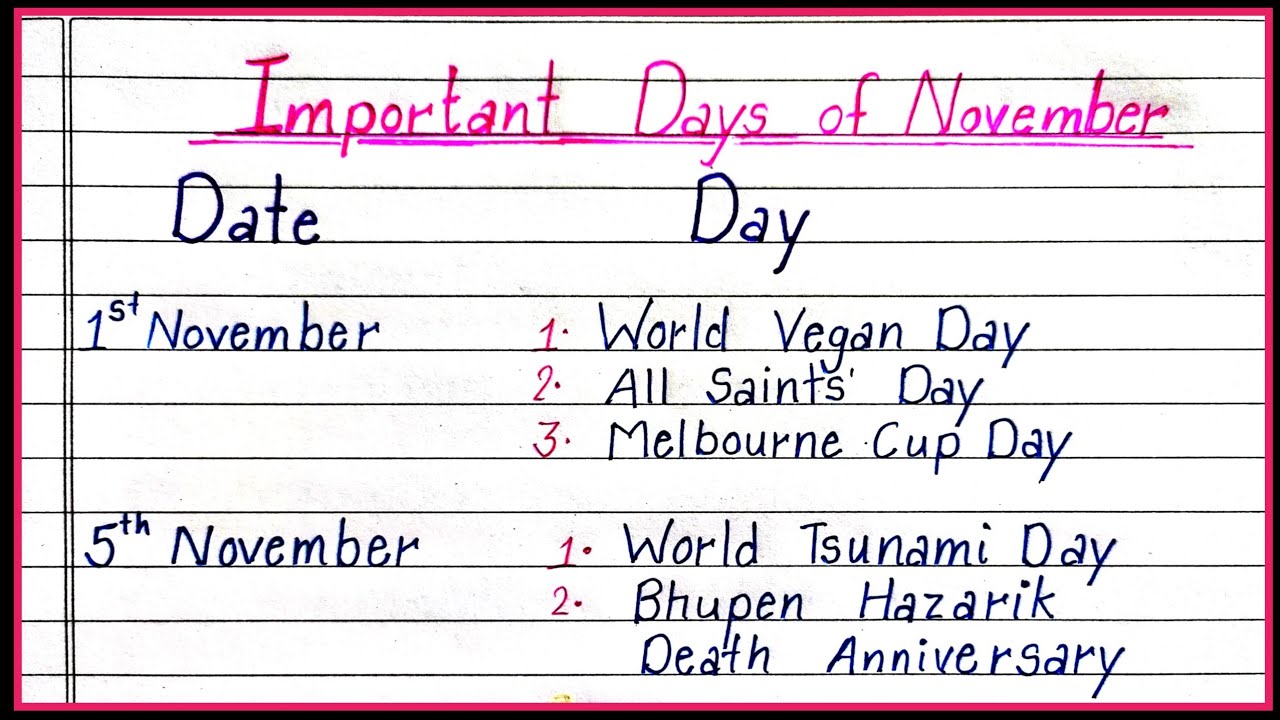 Important Days of November 2023| November 2023 Important Days| - YouTube