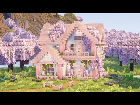 [Minecraft] How to Build a Cute Cherry Blossom House / Tutorial