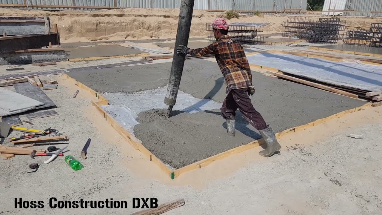 Concrete Pouring 2 big underground foundation isolated footing slabs of ...