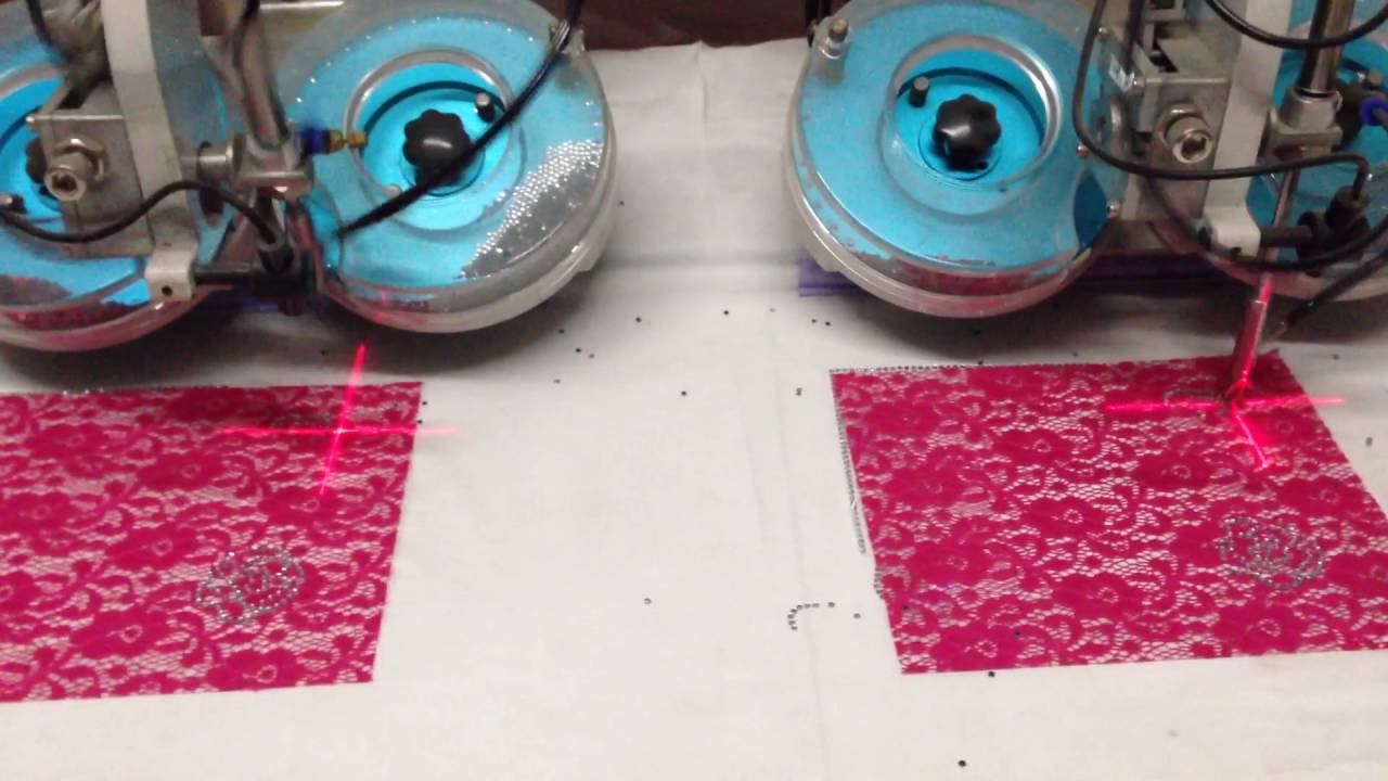 multihead full automatic rhinestone hotfix machine - YouTube