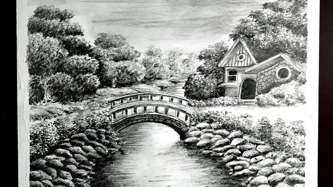 how to draw landscape with pencil steady step by step - YouTube