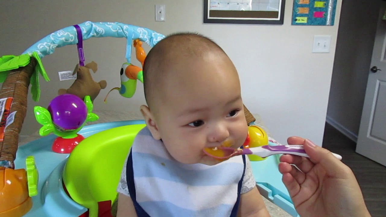 Baby Mukbang | Pureed Peaches - YouTube