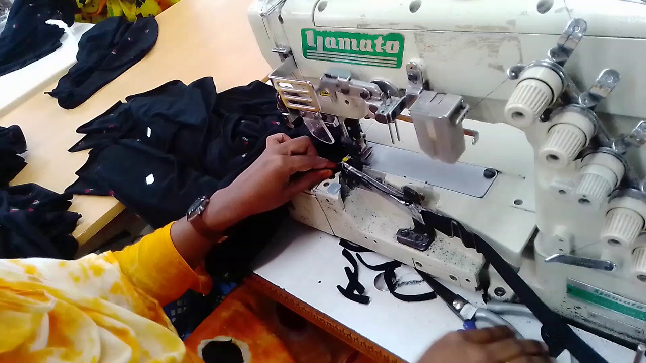 Back neck piping attach by flatlock with folder - YouTube