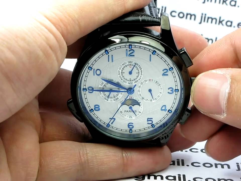 PARNIS PI76 Moon Phase Day Date Auto Mechanical PVD Watch White dial ...