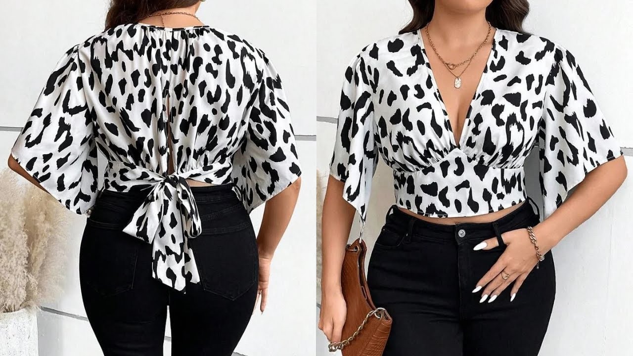 How To Make a Deep V Neck Gathered Bust Crop Top With V - Shape sleeve ...