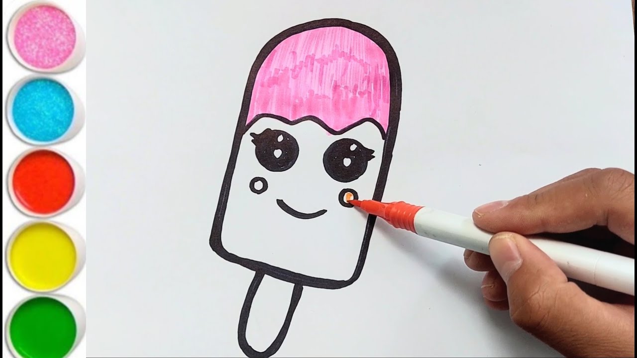 How to draw cute ice cream for kids.Как нарисовать милое мороженое для ...