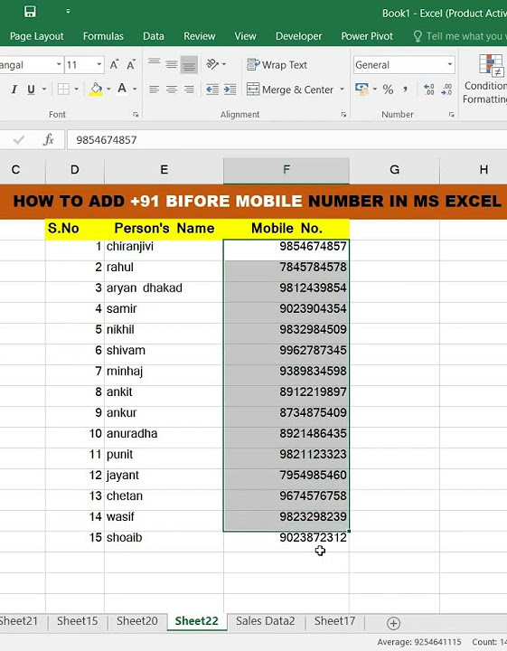 HOW TO ADD +91 BIFORE MOBILE NUMBER IN MS EXCEL II #exceltips #exceltutorial #msexcel # ...