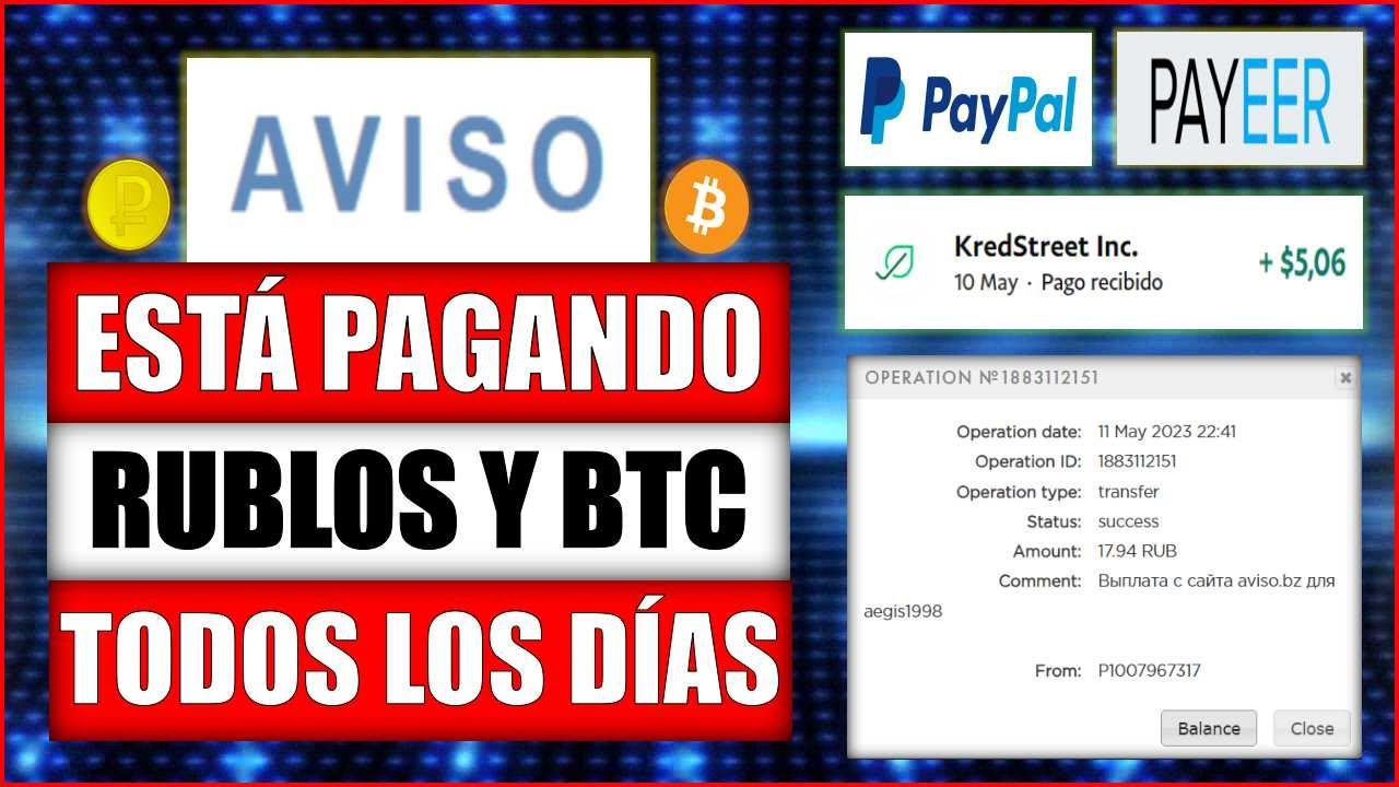 AVISO PAGA RUBLOS Y BTC GRATIS + PRUEBA DE PAGO | GANA SIN INVERSION ...