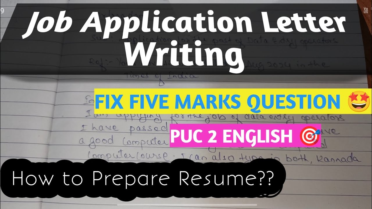JOB APPLICATION LETTER ALONG WITH RESUME 💯 PUC 2 ENGLISH 🎯 FIX FIVE ...
