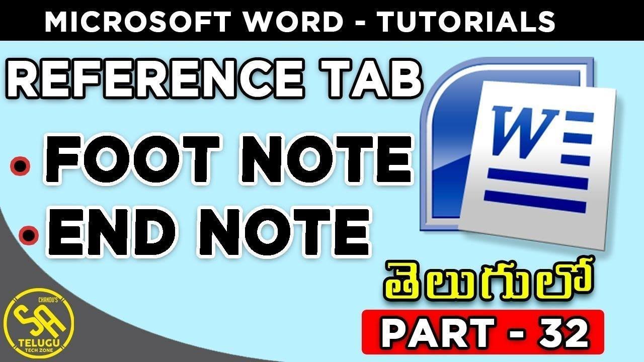 Ms Word Tutorials In Telugu Part 32 Foot Note And End Note In Reference Tab Sa Freshers Adda