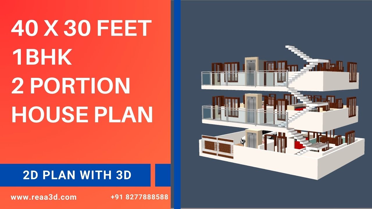 40 by 30 House Plan of 1BHK 2 Portion House with Parking Lift provision ...