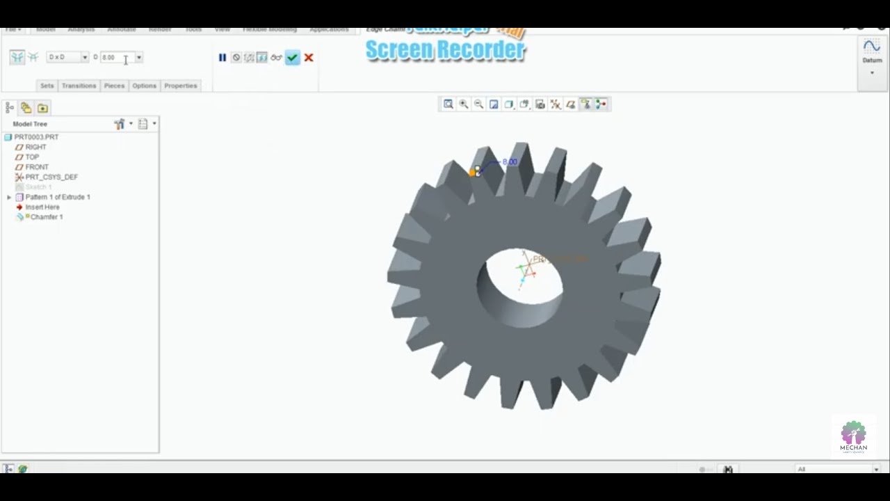 GEAR cutting, pattern using in creo - YouTube