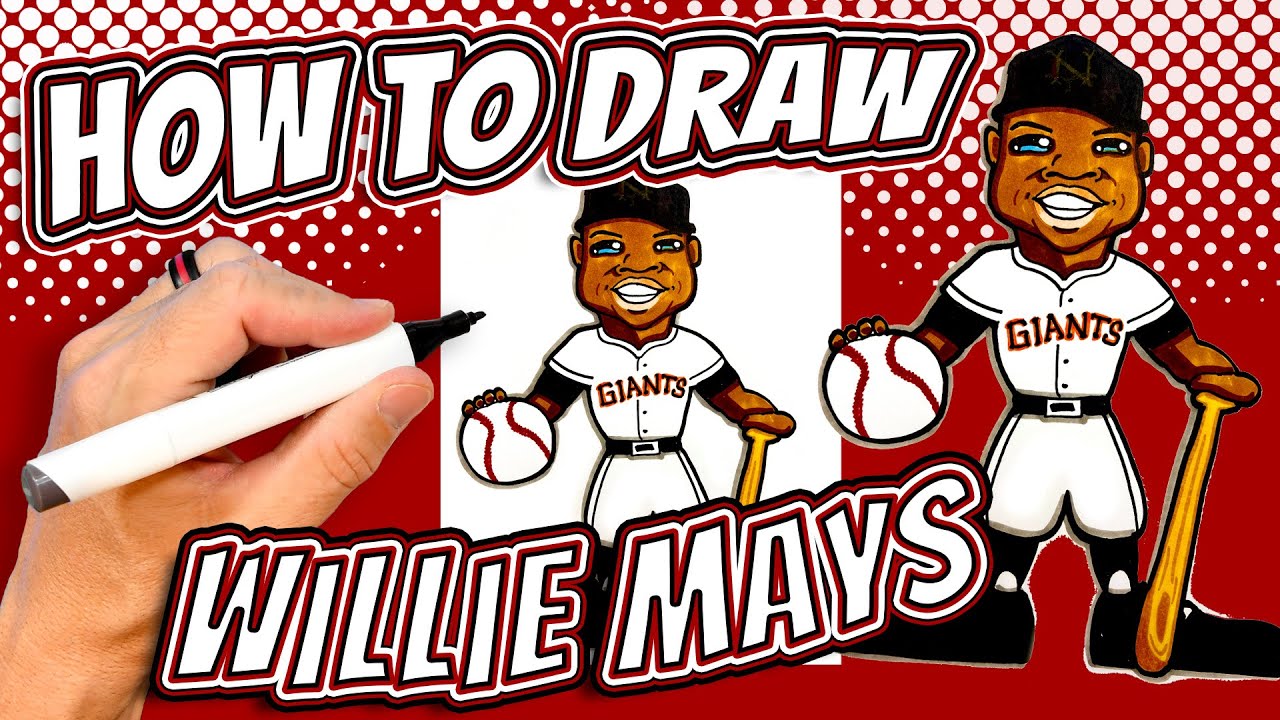 How to Draw Willie Mays for Kids - Giants MLB Hall of Fame Baseball ...