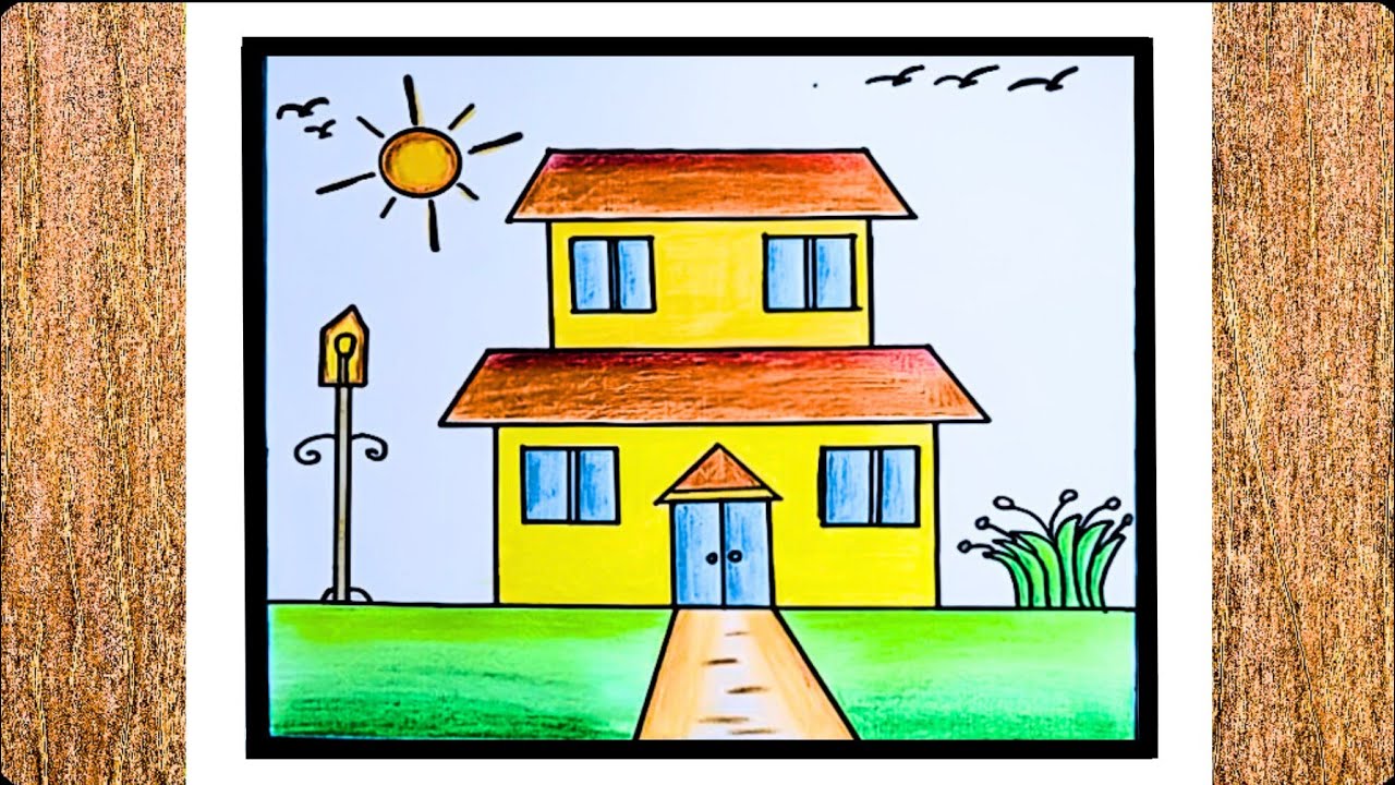 double level house drawing / easy house drawing / How to draw landscape ...