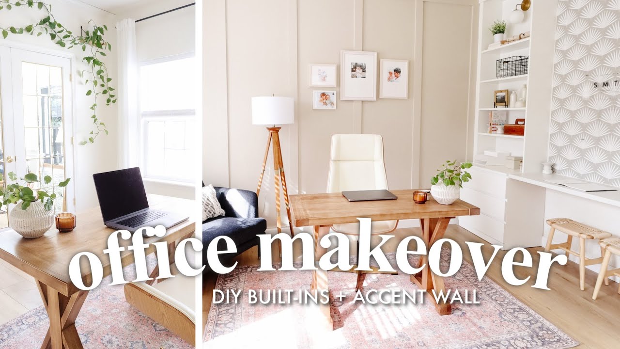 EXTREME OFFICE + CRAFT ROOM MAKEOVER | DIY Built-Ins, Accent Wall ...