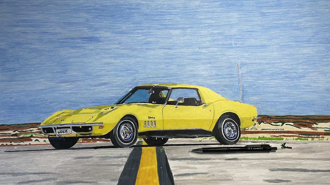 Drawing process of a 1969 Chevy corvette (C3) stingray coupe! - YouTube