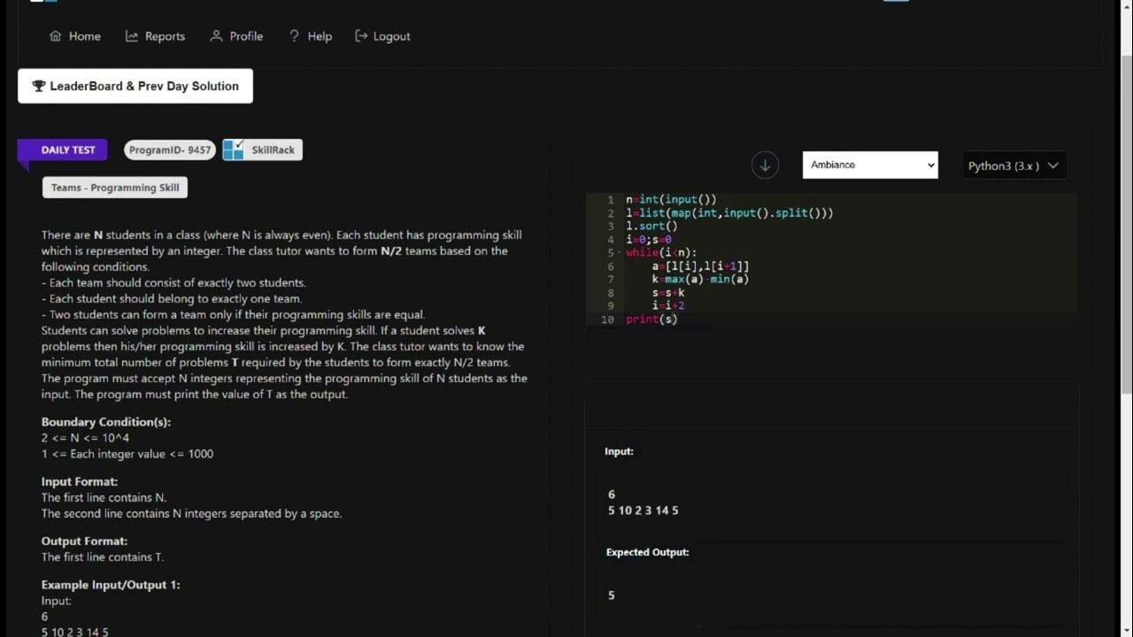 Skillrack Daily Test 05092023 Teams Programming Skill Program Id 9457 Python Dt