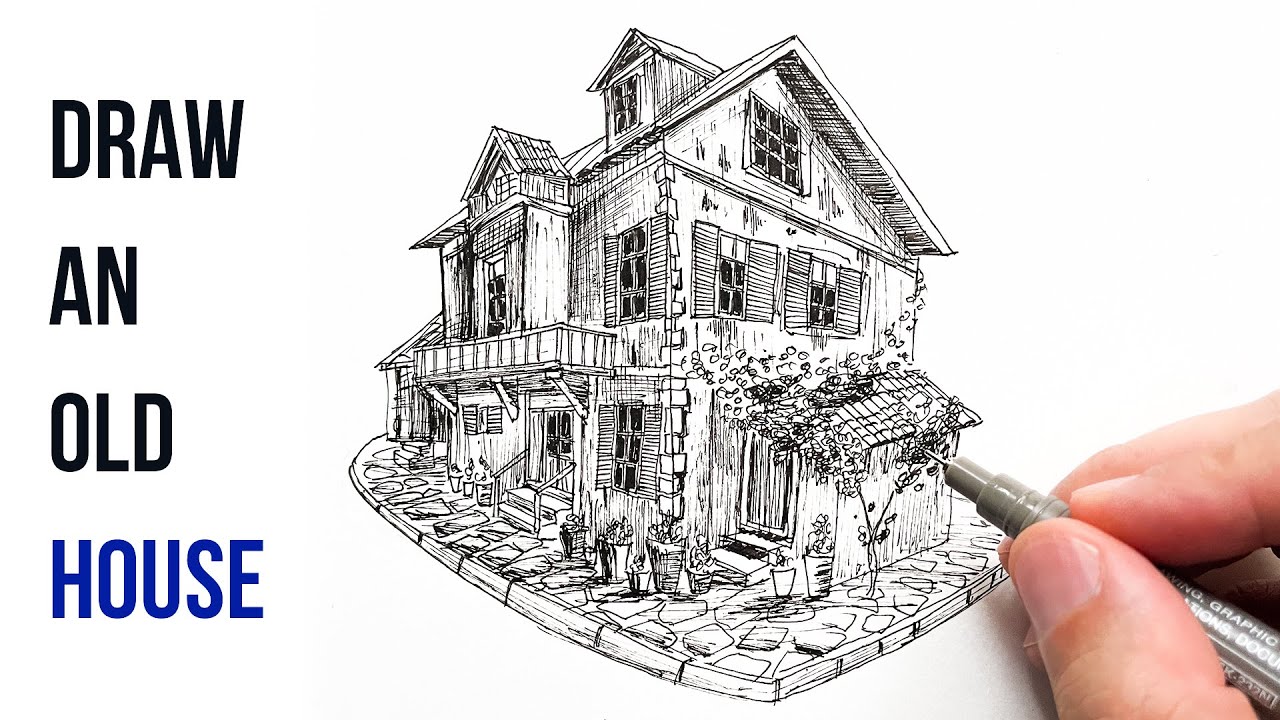 How to Draw an Old House in Two-Point Perspective | Step by Step - YouTube