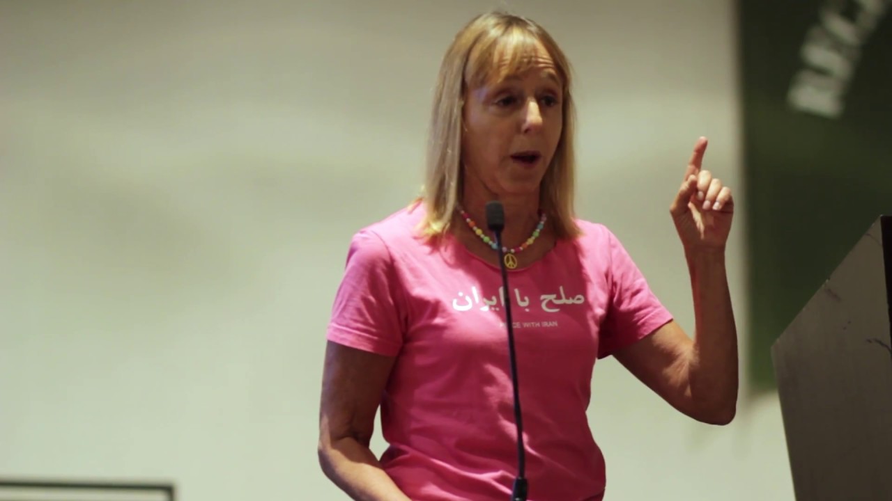 Medea Benjamin of Code Pink gives fiery talk on Mid East policy - YouTube