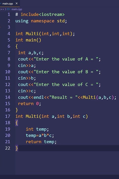 write a c++ program to multiply three numbers using function | PWOS #shorts - YouTube