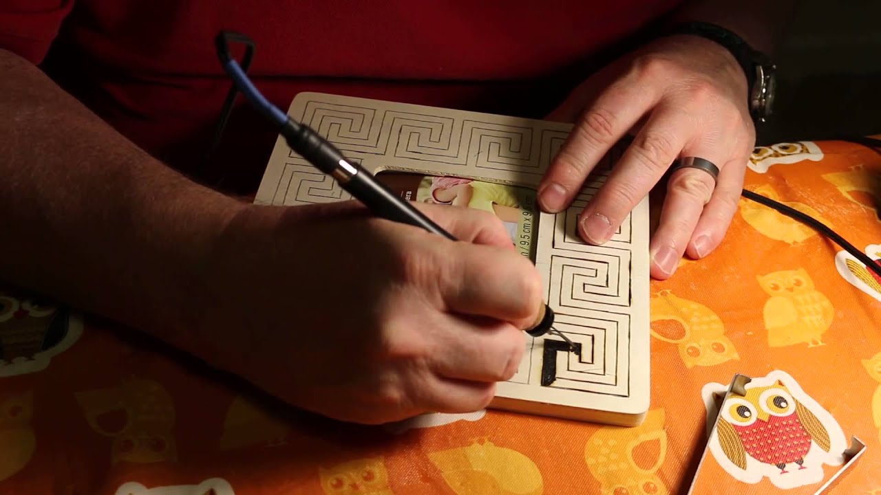 pyrography burning patterns on wooden picture frame - YouTube