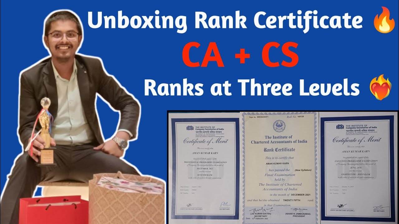 Unboxing of Rank Certificates 🔥 Ranks at Three Levels | CA Aman Karn # ...