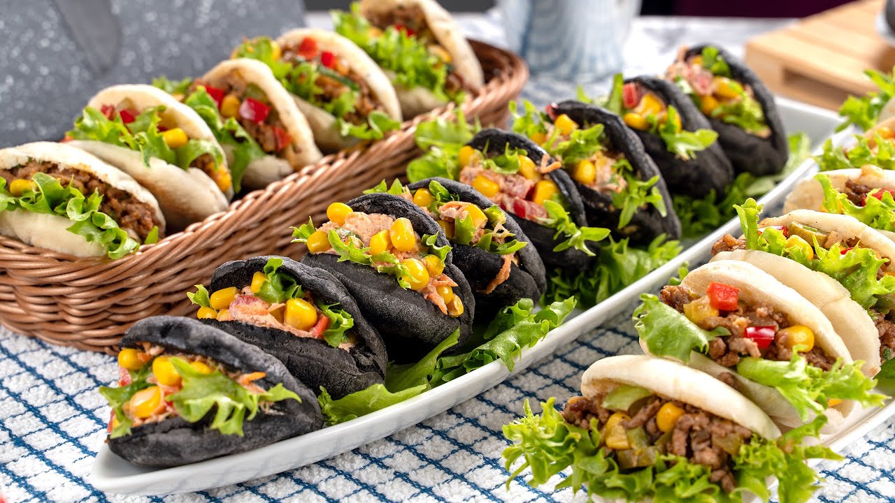 Black and white stuffed pockets - Recipe for Stuffed Batbout Breads ...