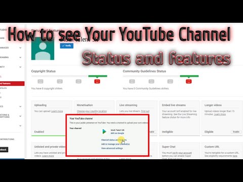 How to see your YouTube Channel Status and features. Watch this video ...