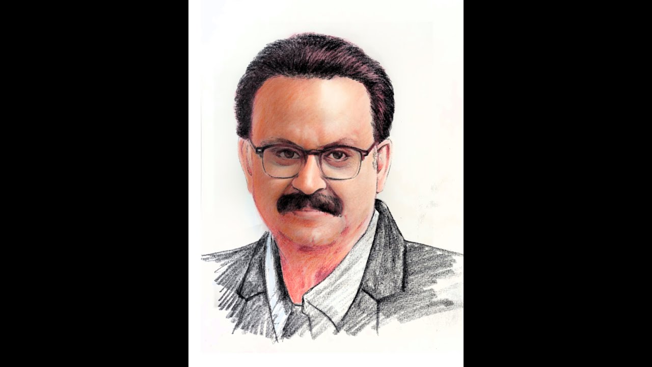 S.P.Balasubrahmanyam pencil drawing video| Great singer SPB portrait ...