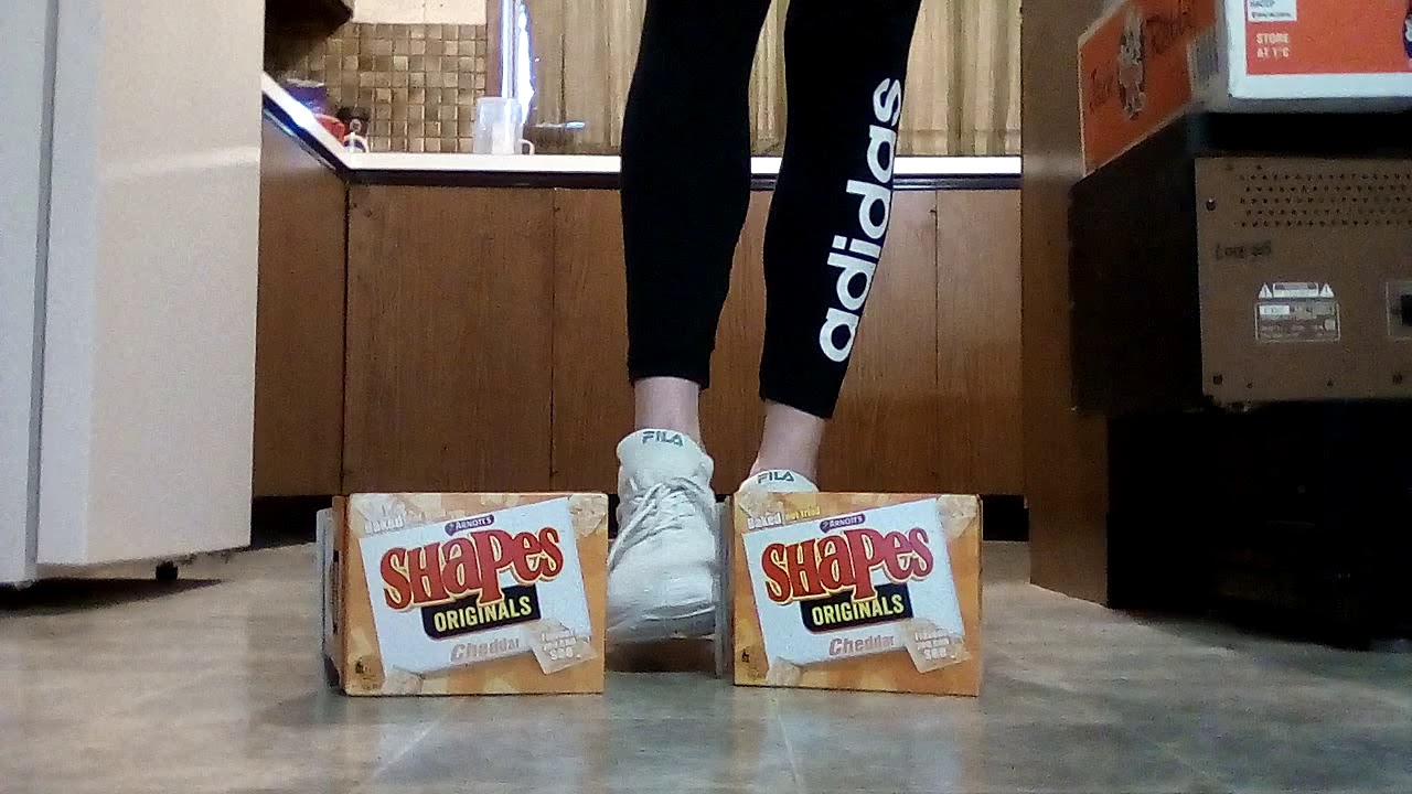 Crushing shapes boxes in white fila sneakers - YouTube