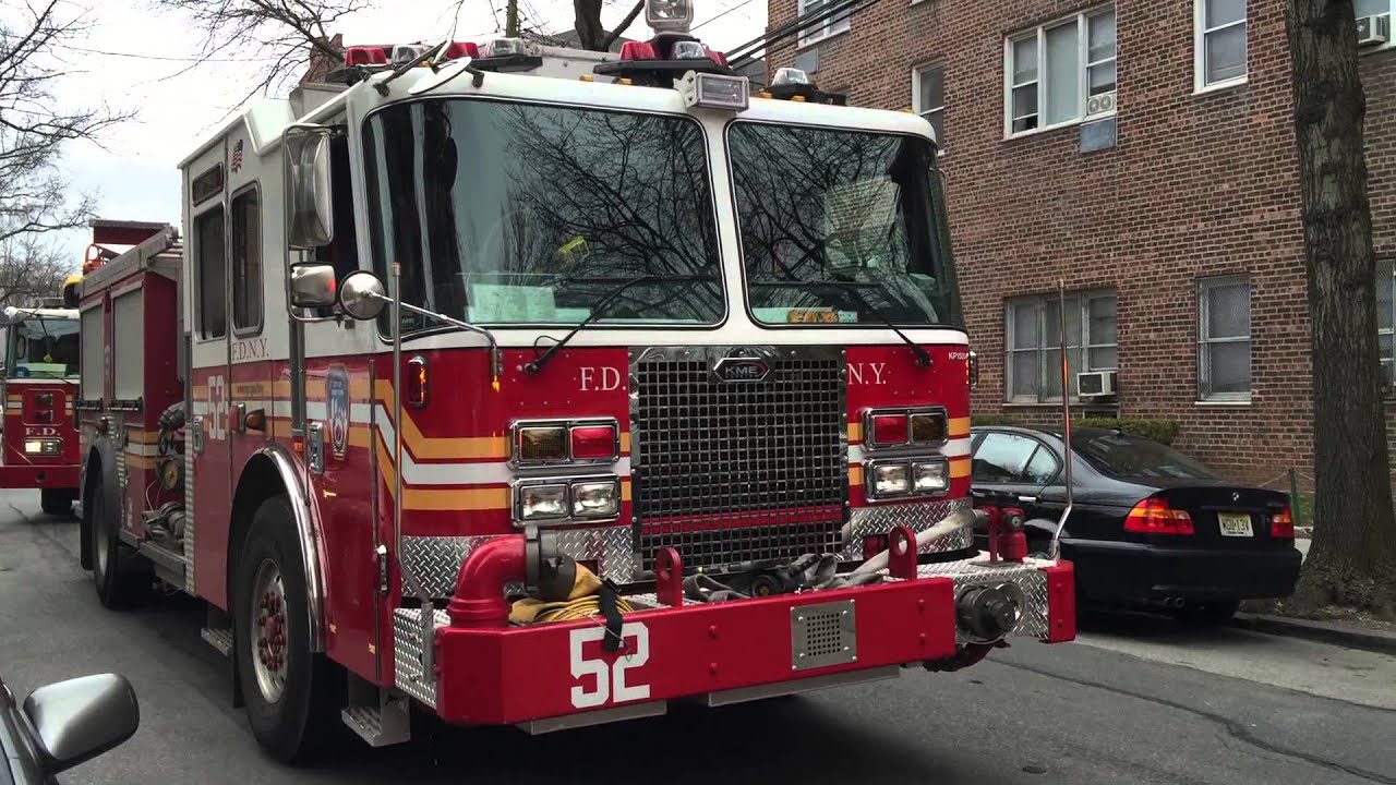 FDNY TOWER LADDER 46, FDNY ENGINE 52 & FDNY LADDER 52 TAKING UP FROM 10 ...