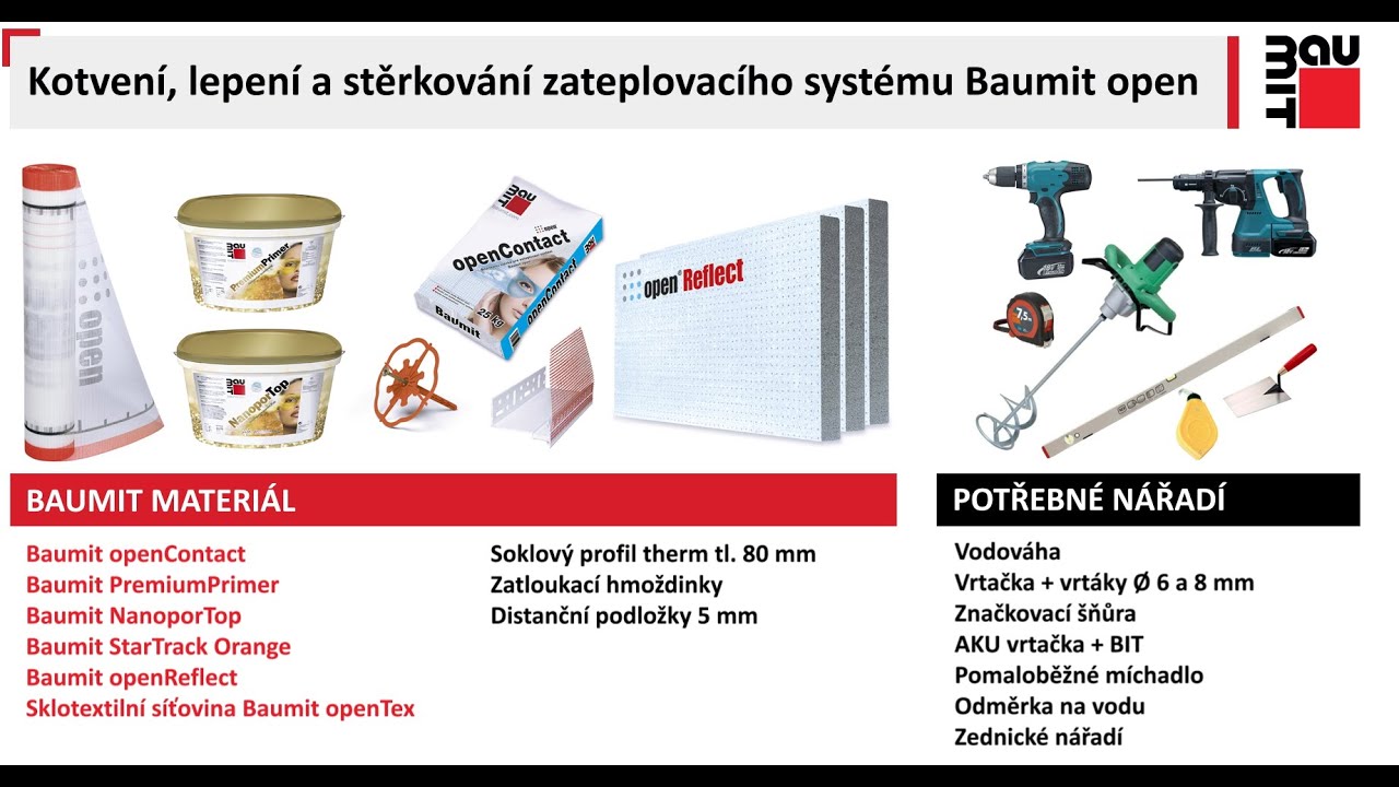 Kotvení, lepení a stěrkování zateplovacího systému Baumit open - YouTube