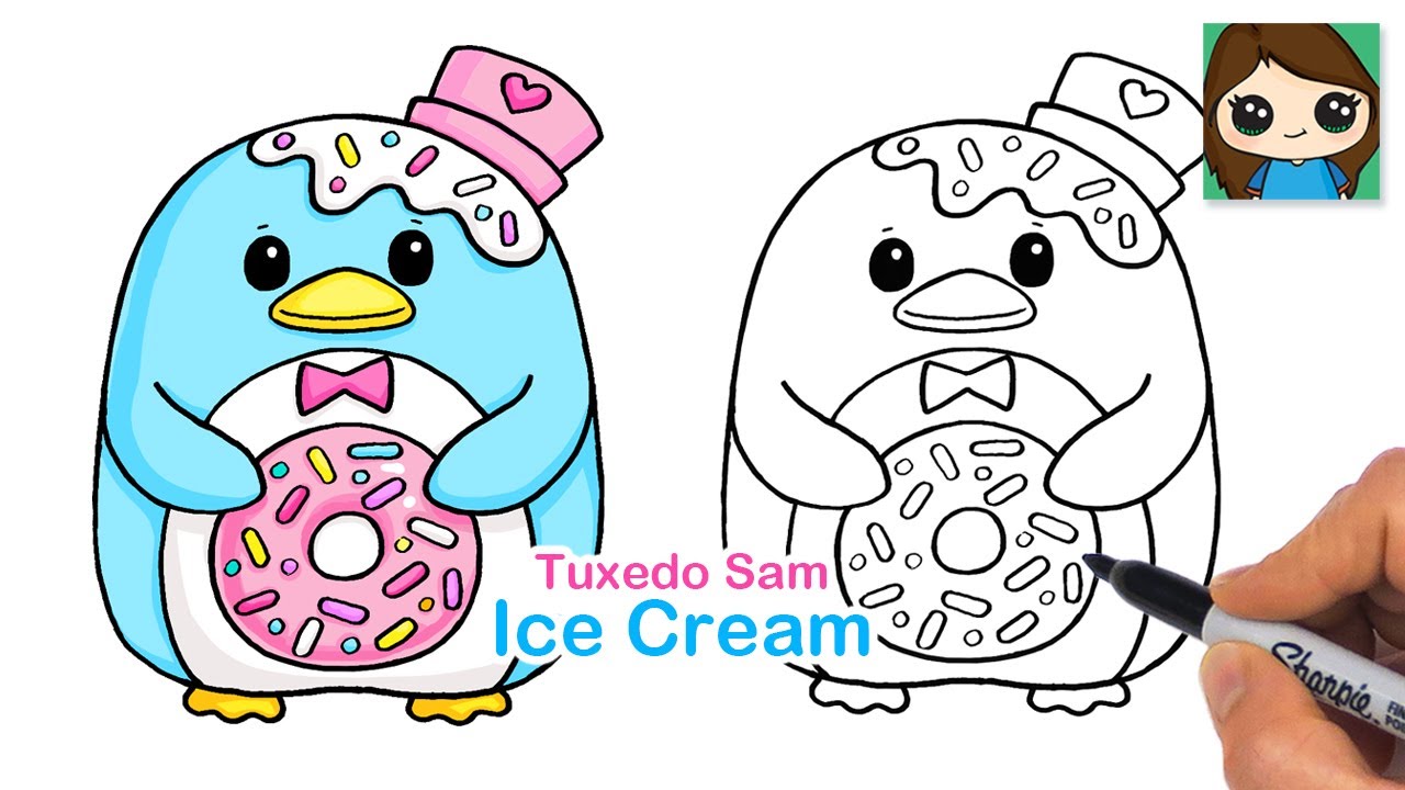 How to Draw Donut Ice Cream Tuxedo Sam Penguin - YouTube