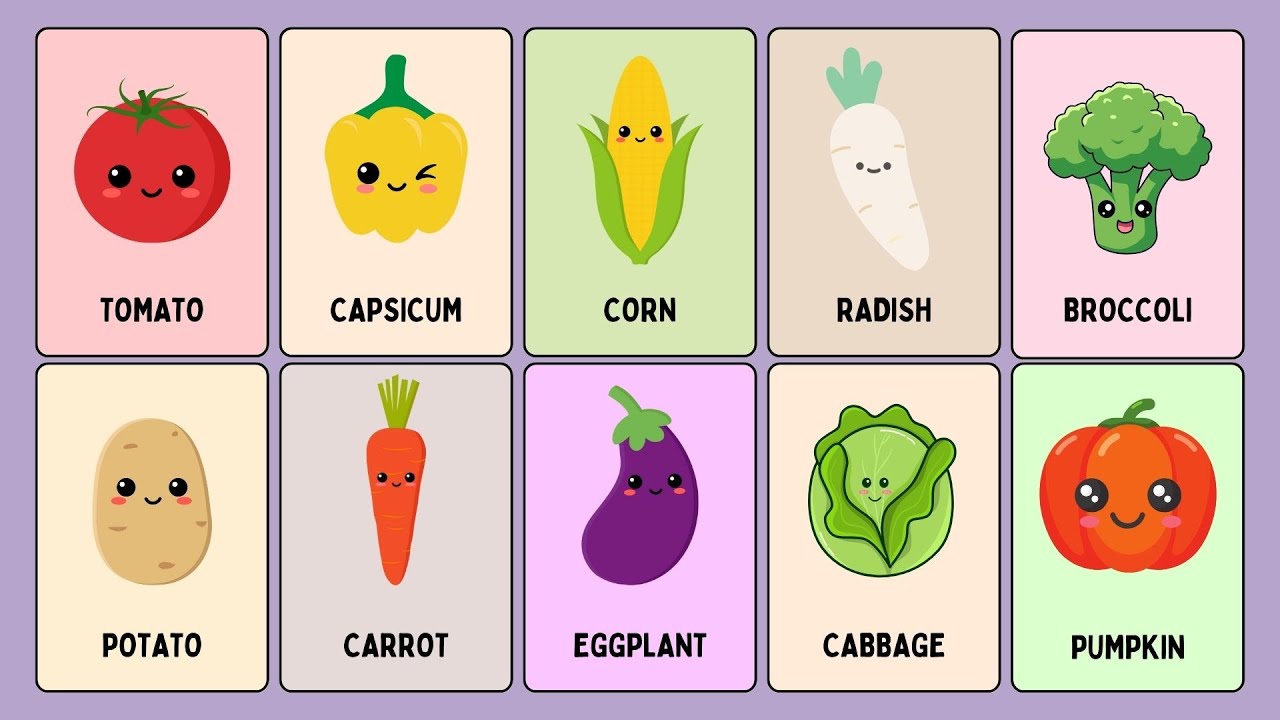 Learn Vegetable Names in fun way | Basic Vegetable Words for kids ...