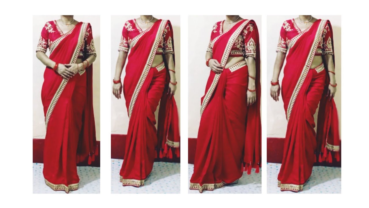 Ulta pallu Red Saree draping tutorial for beginners || Step by Step ...