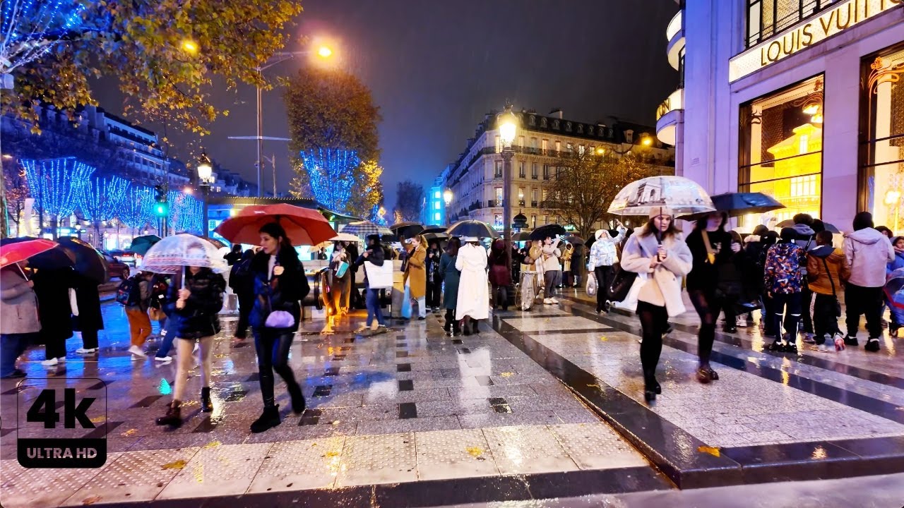 4K Walking in the Rain at Night ☔️⎜Paris France⎜Champs-Élysées - The ...