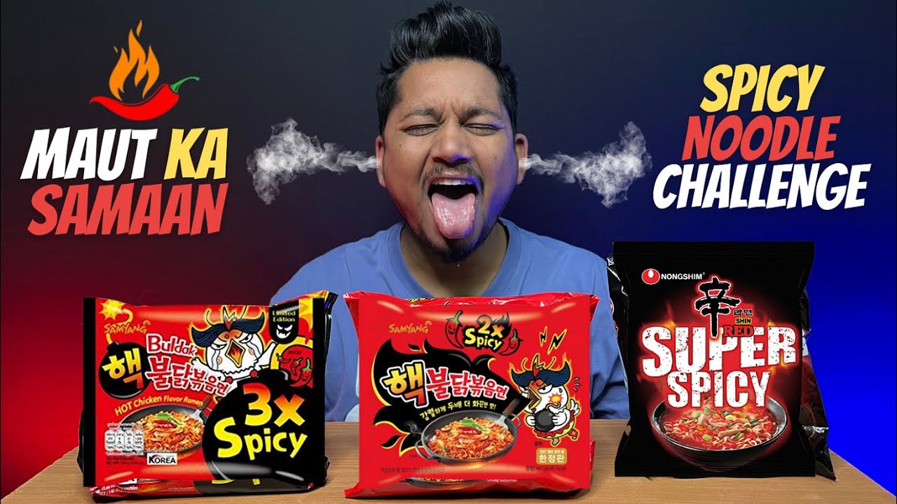 Korean All Spicy Noodles Challenge | Samyang 2X & 3X Fire Noodles ...