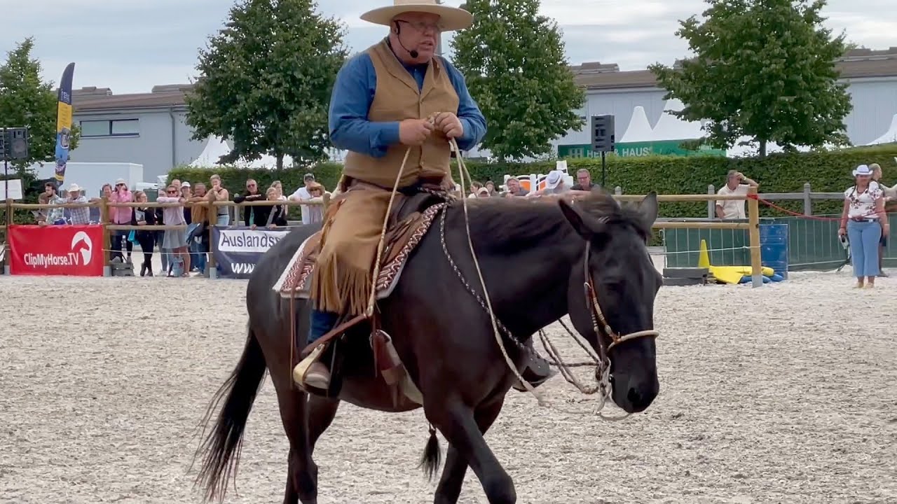 Cowboy reitet auf einem Maultier und erklärt Pferde Tricks - YouTube