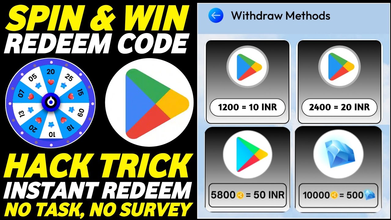 SPIN & EARN FREE REDEEM CODE EARNING APP 2025 | FREE GOOGLE PLAY REDEEM CODE | REDEEM CODES APP ...