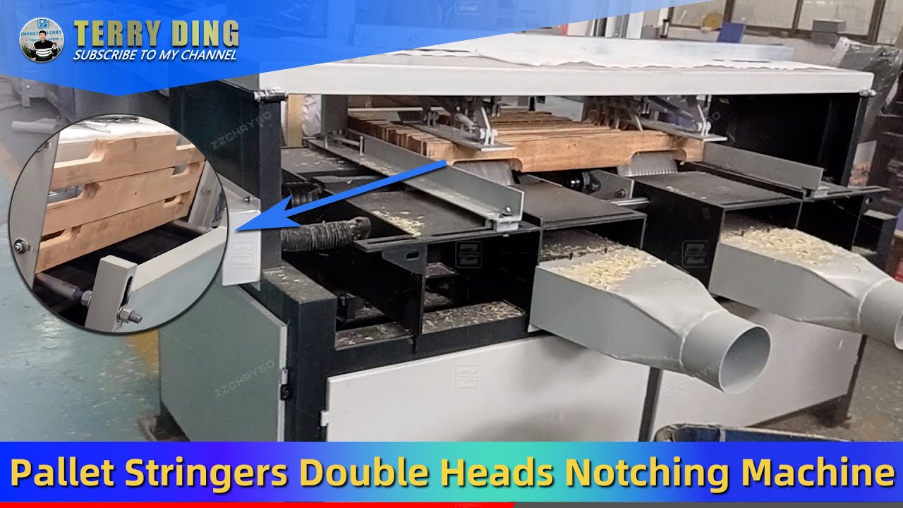 Test Running Pallet Stringers Double Heads Notching Machine - YouTube
