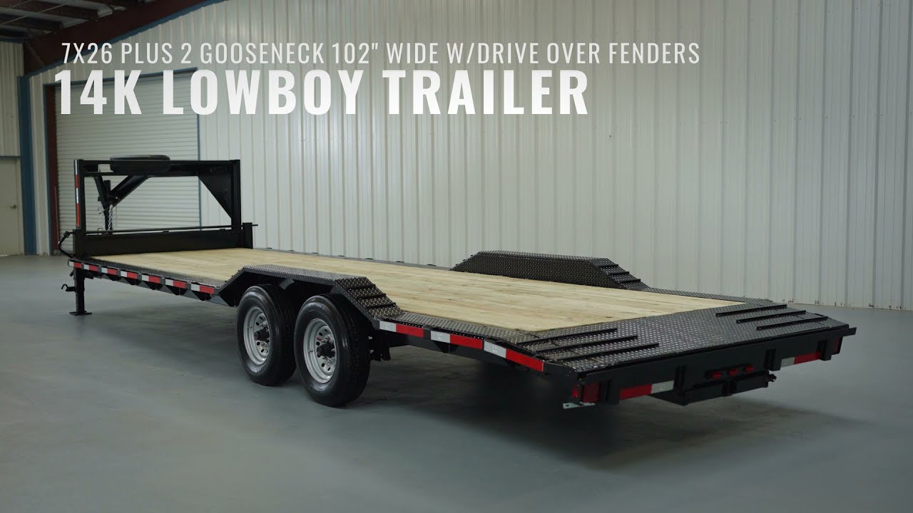 14k LB GVWR Gooseneck Wide Deck Lowboy Trailer w/ Wide Over Fenders ...