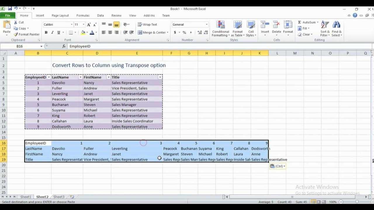 How to Convert Row into Column in Excel - YouTube