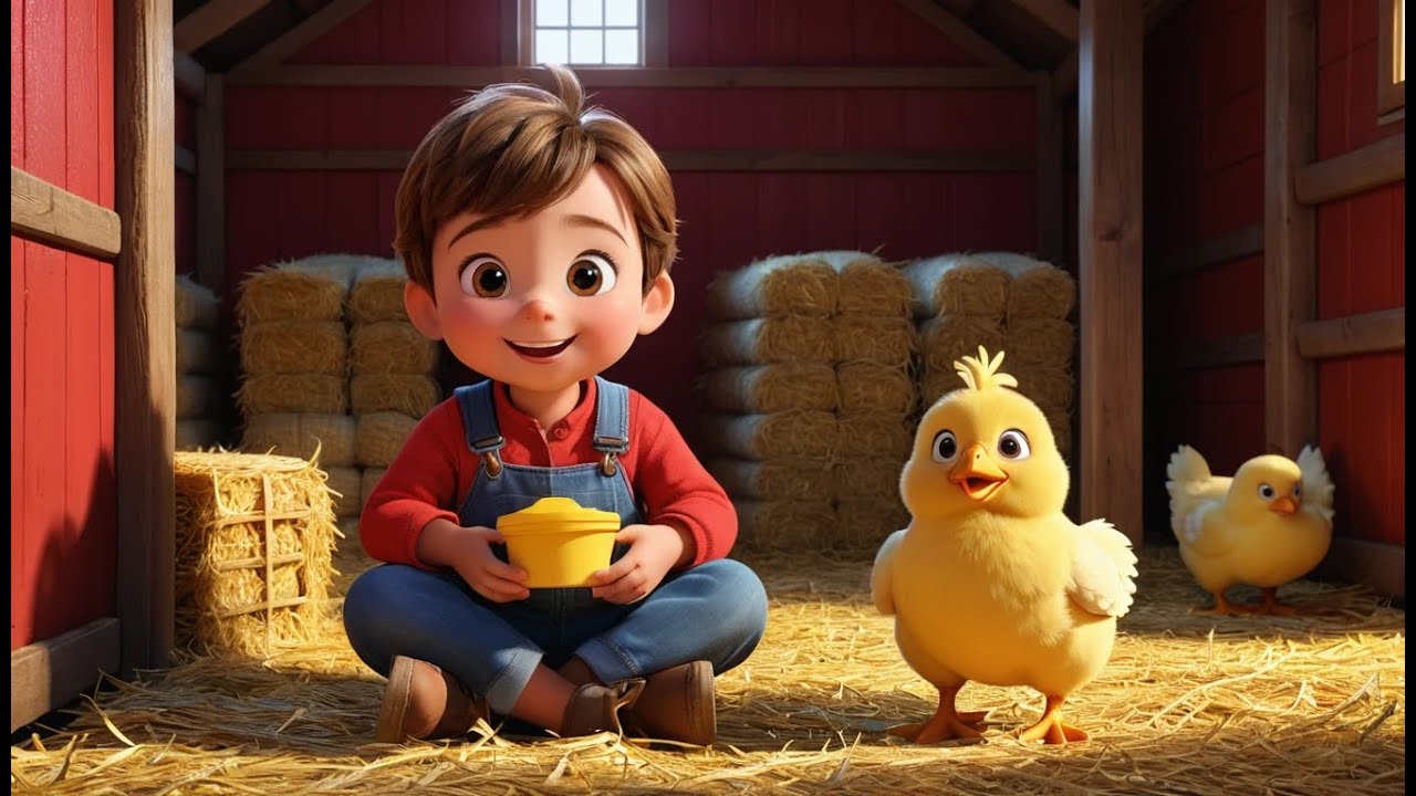 Five Little Chickens in the Barn | Cute Farm Animal Song for Kids | Fun ...