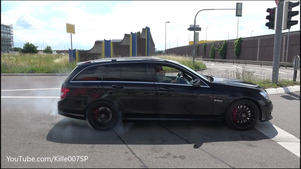 Mercedes C63 AMG revs, burnout & lovely sounds 1080p - YouTube