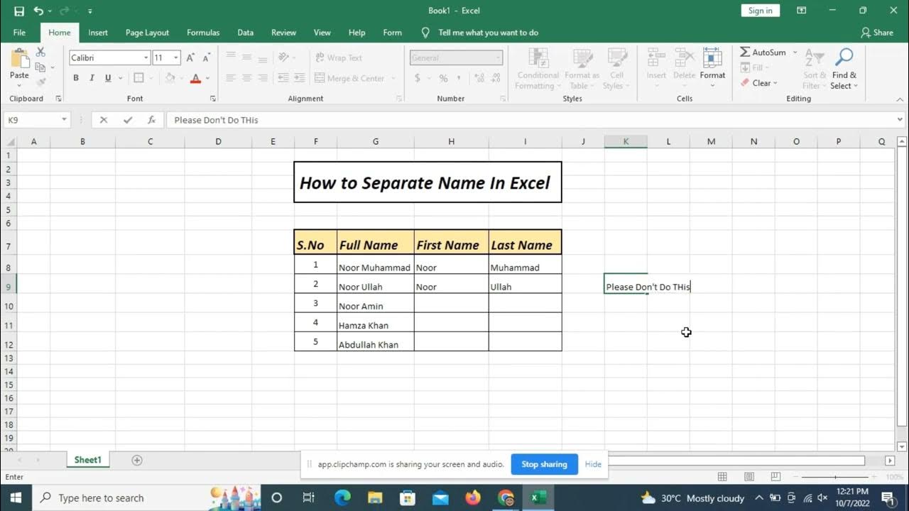 Excel: How To Quickly Split A Name Into First And Last Names - YouTube